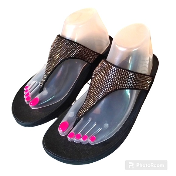 Fitflops | Shoes | Fitflop Crystal Womens Toe Thong Wedge Sandals Size ...